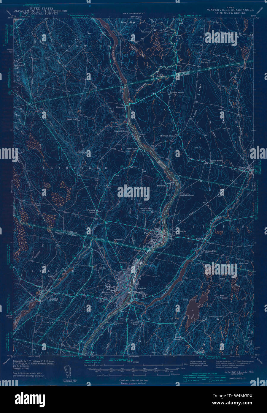 Maine USGS Historical Map Waterville 306843 1943 62500 Inversion ...