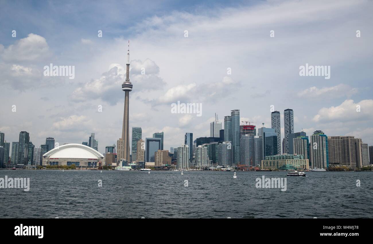 The skyline of Toronto with the CN Tower, viewed from Lake Ontario ...