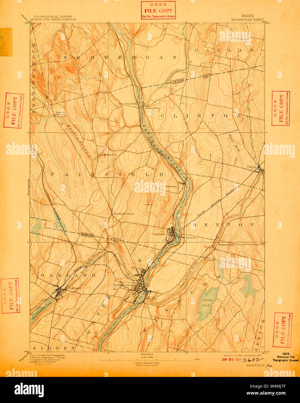 Maine USGS Historical Map Waterville 807727 1892 62500 Restoration ...