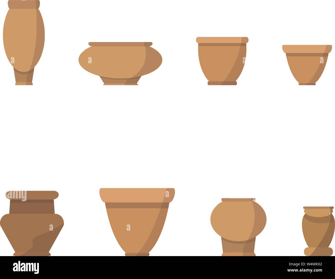 Vector set of flat isolated orange color flower pot on white background ...