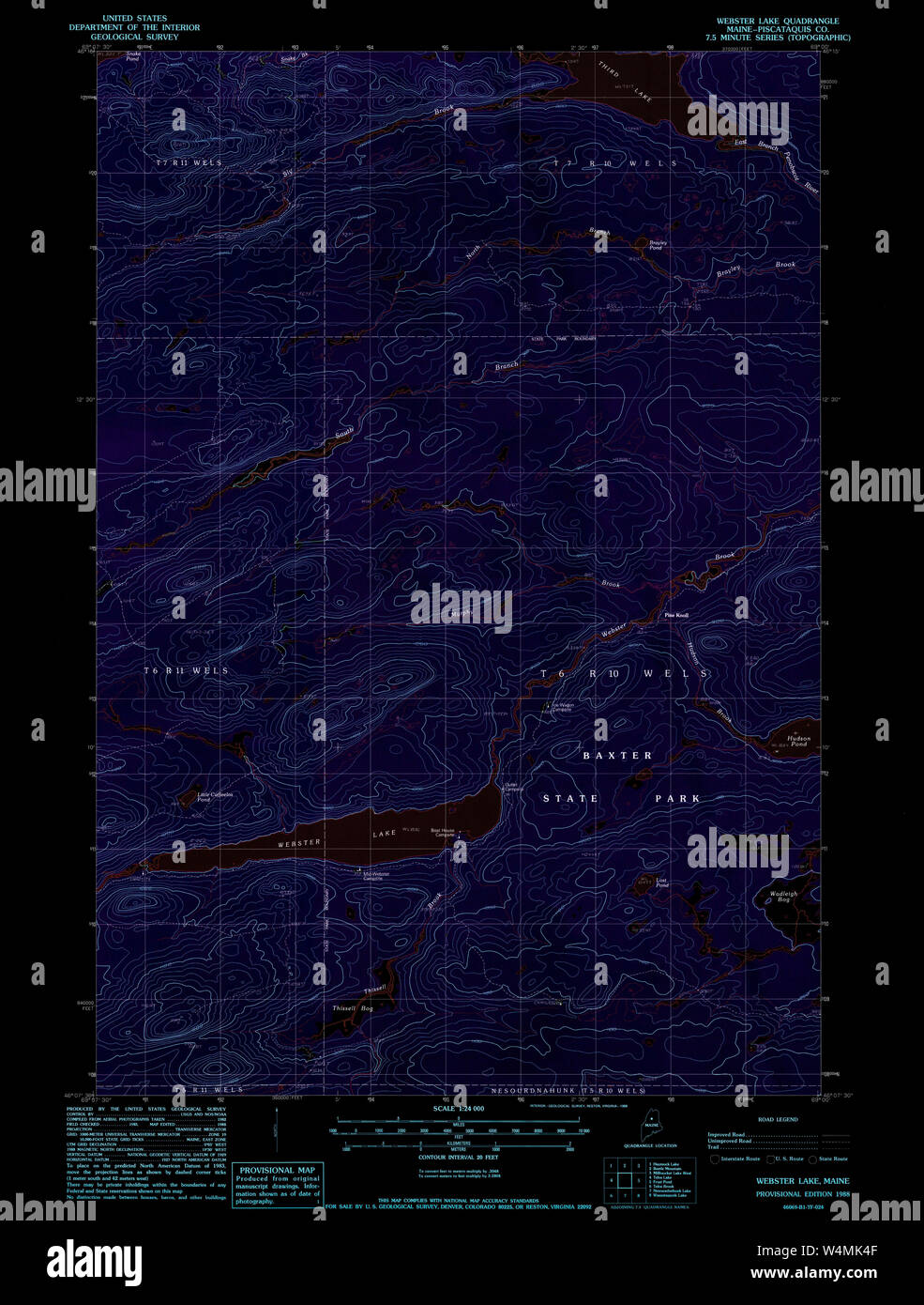 Maine USGS Historical Map Webster Lake 103086 1988 24000 Inversion ...