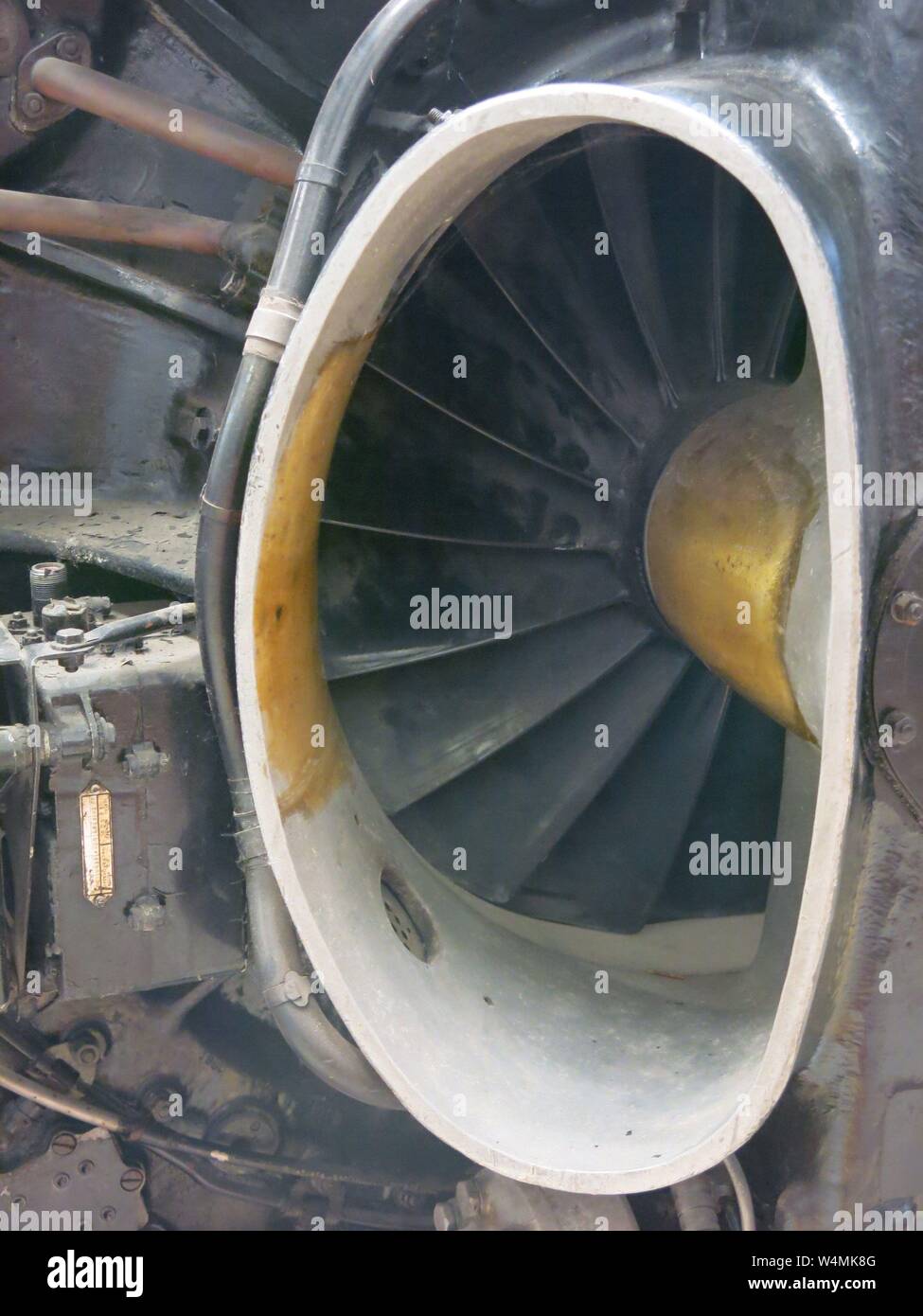 Close-up of the insides of a De Havilland Goblin, an early turbojet ...