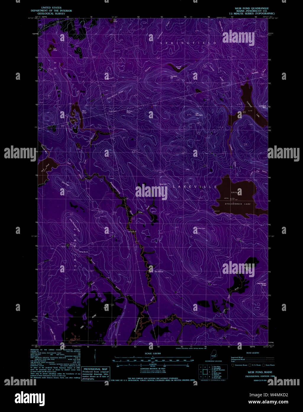 Maine USGS Historical Map Weir Pond 103089 1988 24000 Inversion ...