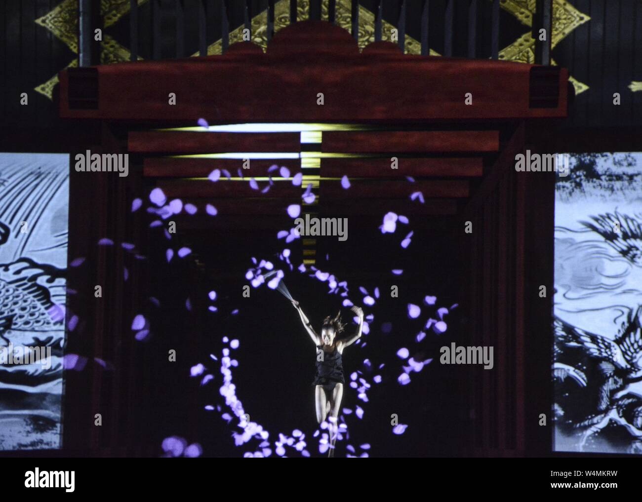 Photo taken in Tokyo on July 24, 2019, shows projection mapping ...