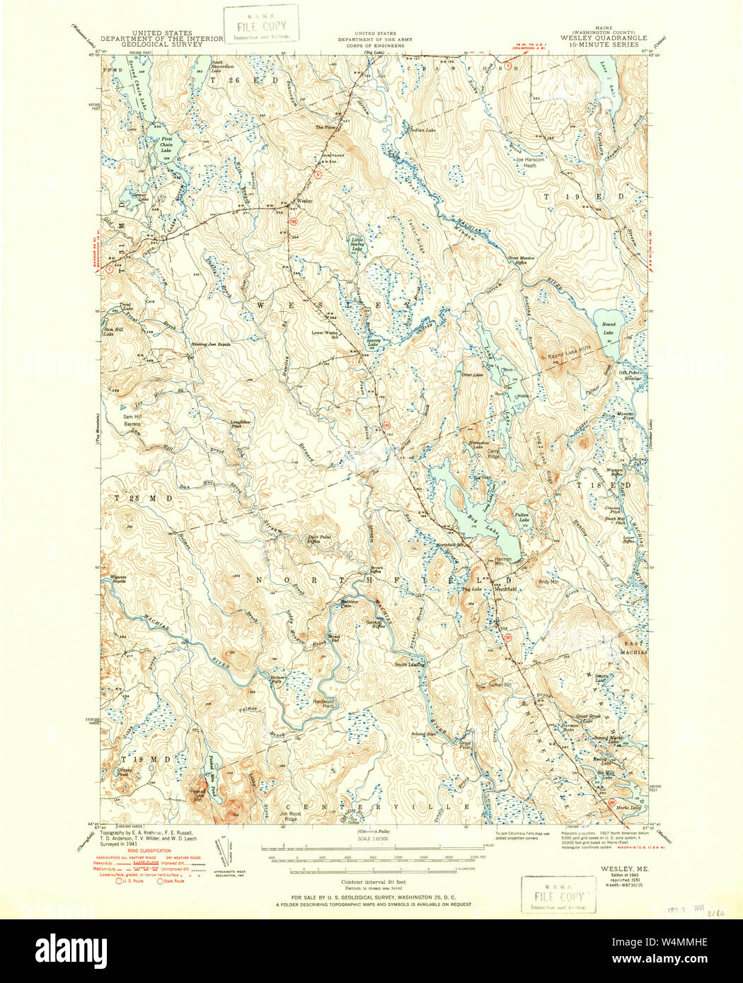 Maine USGS Historical Map Wesley 461018 1943 62500 Restoration Stock ...