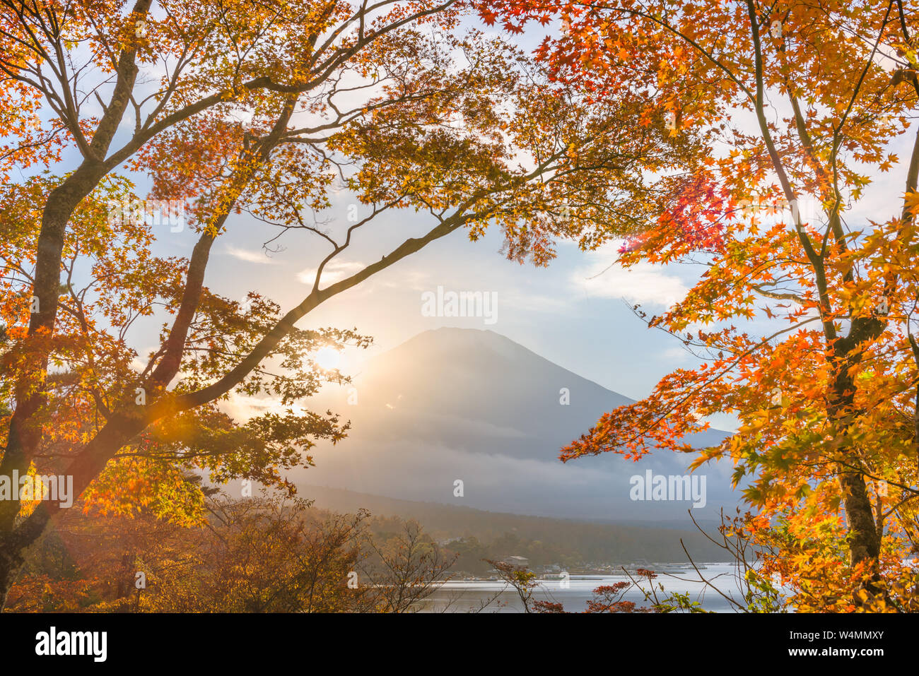 Mt. Fuji, Japan viewed from Yamanaka Lake with Fall Foliage Stock Photo ...