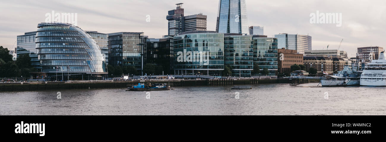London, UK - June 22, 2019: Panoramic view of modern office buildings ...