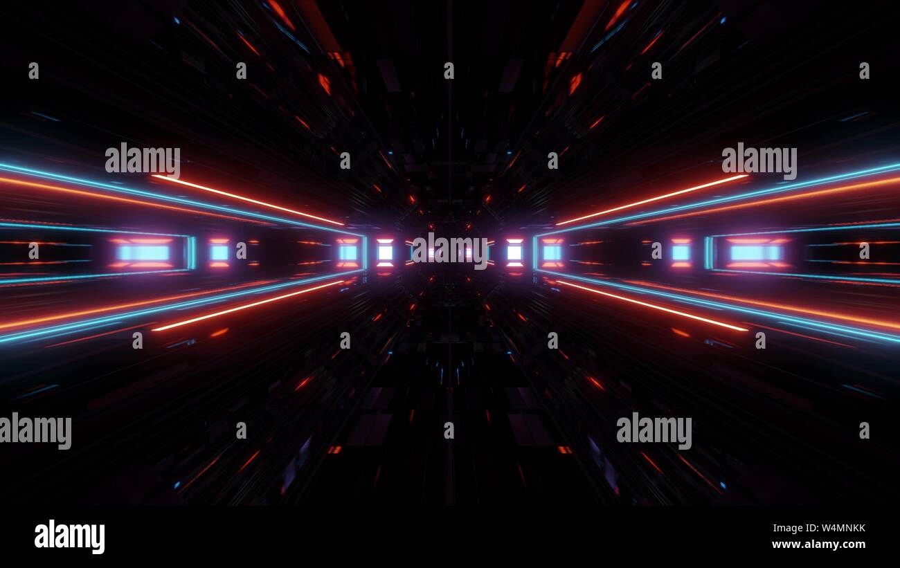 futuristic science-fiction lights glowing tunnel corridor 3d ...