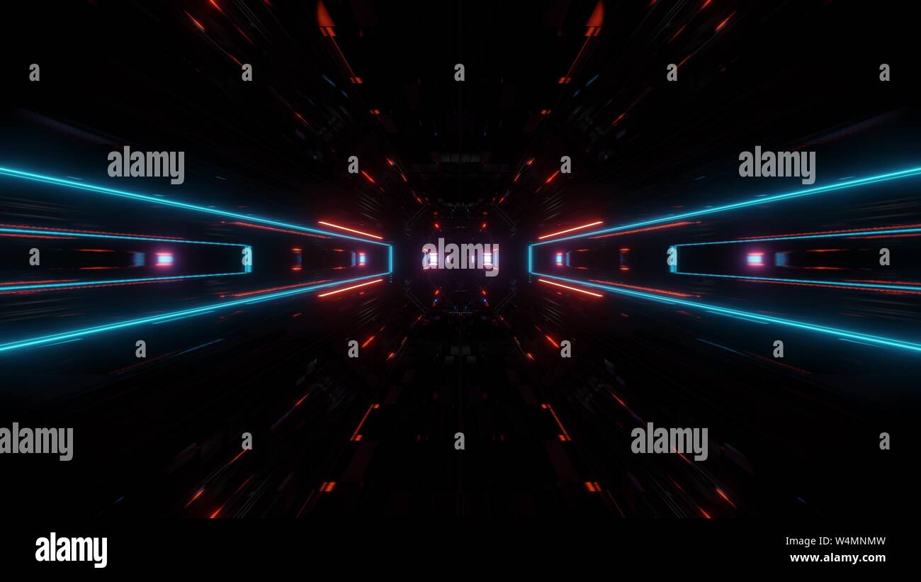 futuristic science-fiction lights glowing tunnel corridor 3d ...