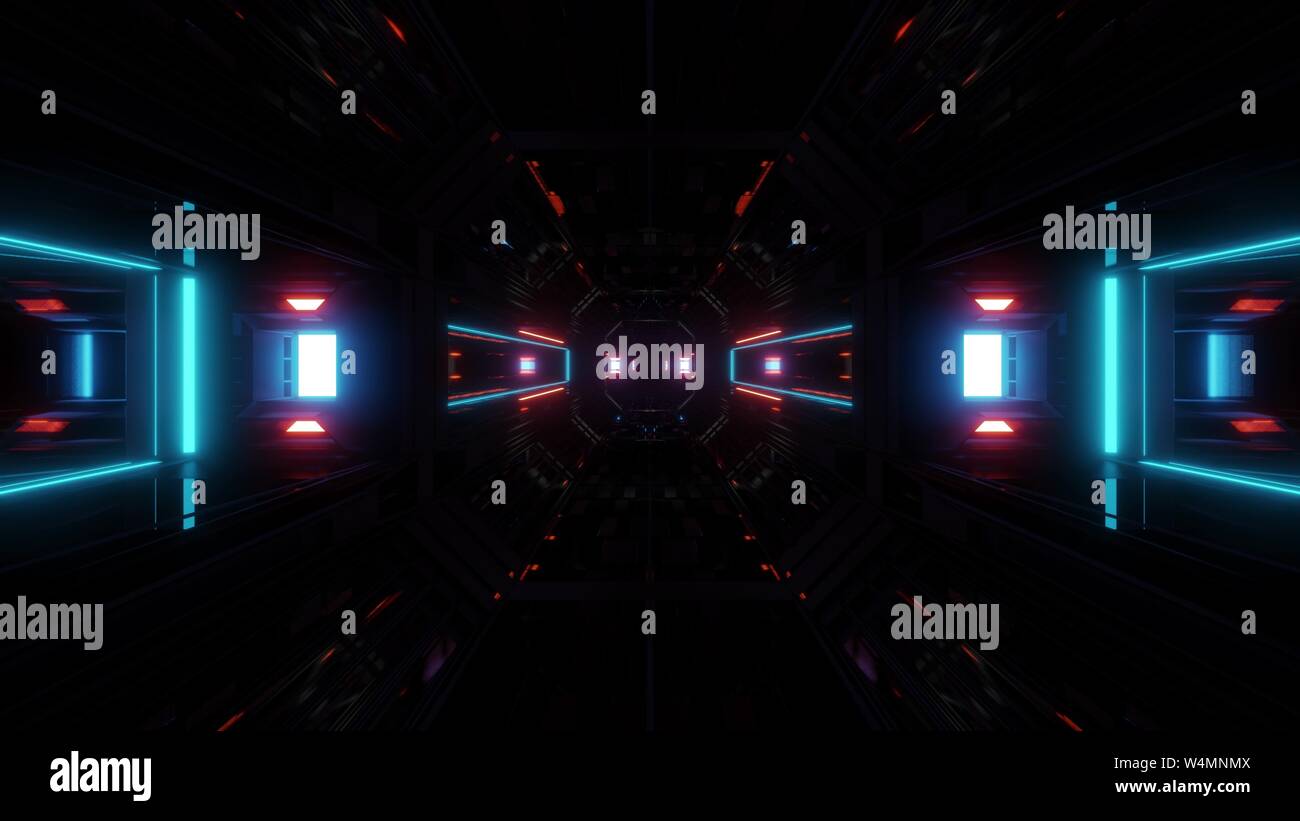 futuristic science-fiction lights glowing tunnel corridor 3d ...