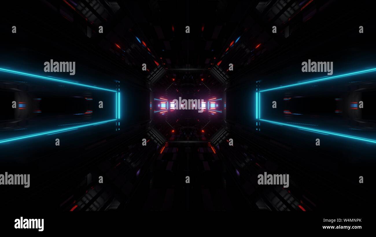 futuristic science-fiction lights glowing tunnel corridor 3d ...