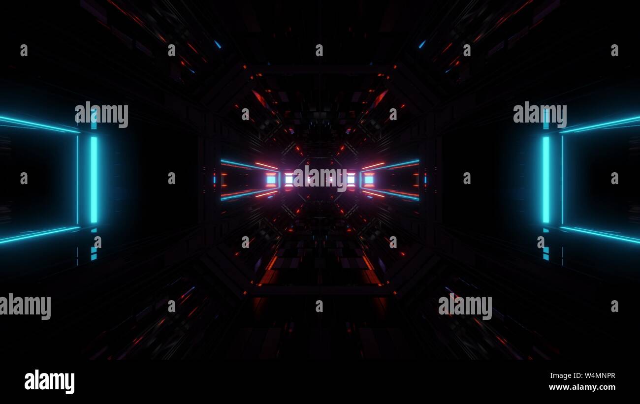 futuristic science-fiction lights glowing tunnel corridor 3d ...
