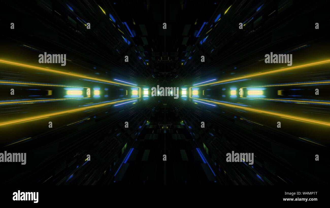 futuristic science-fiction lights glowing tunnel corridor 3d ...