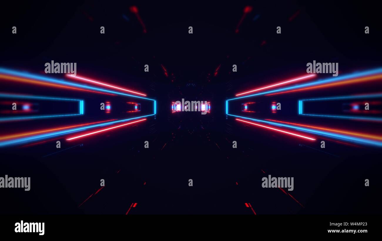 futuristic science-fiction lights glowing tunnel corridor 3d ...