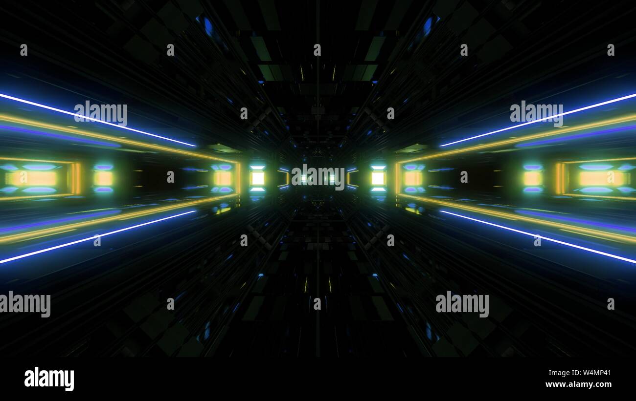 futuristic science-fiction lights glowing tunnel corridor 3d ...