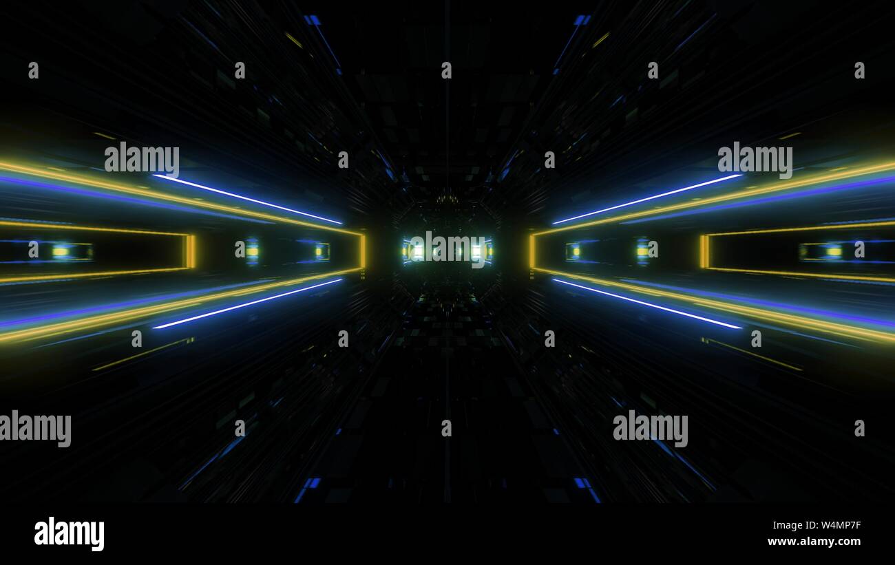 futuristic science-fiction lights glowing tunnel corridor 3d ...