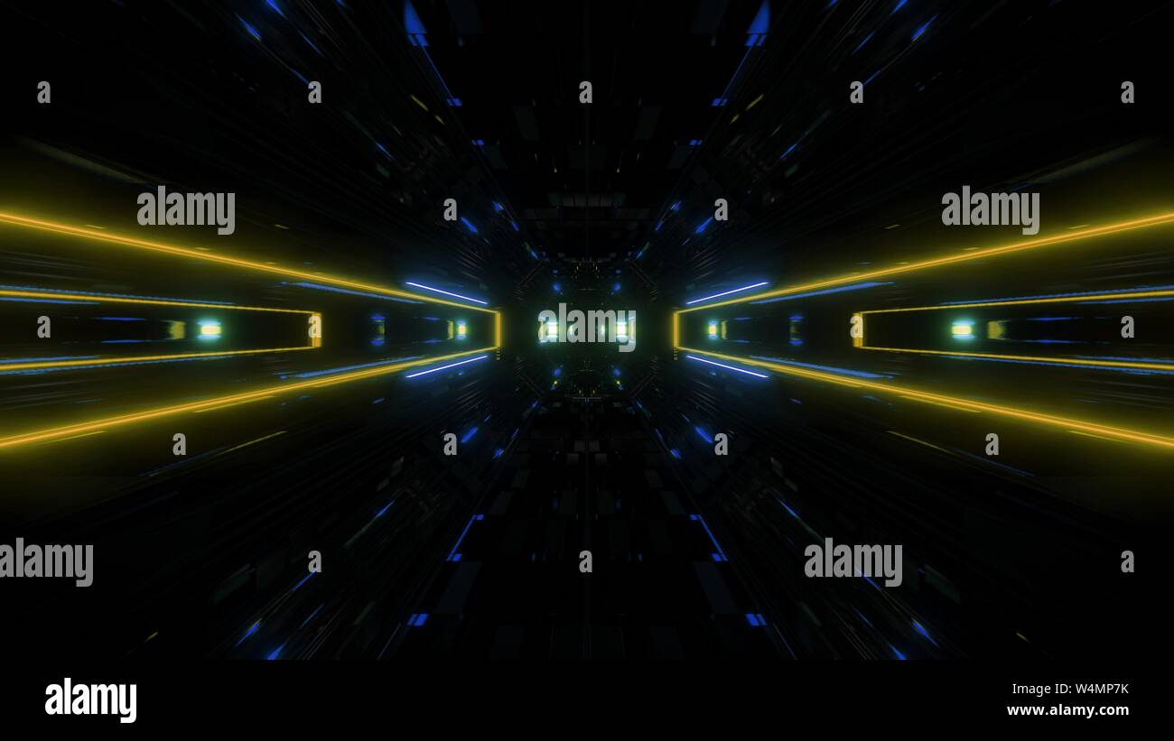 futuristic science-fiction lights glowing tunnel corridor 3d ...