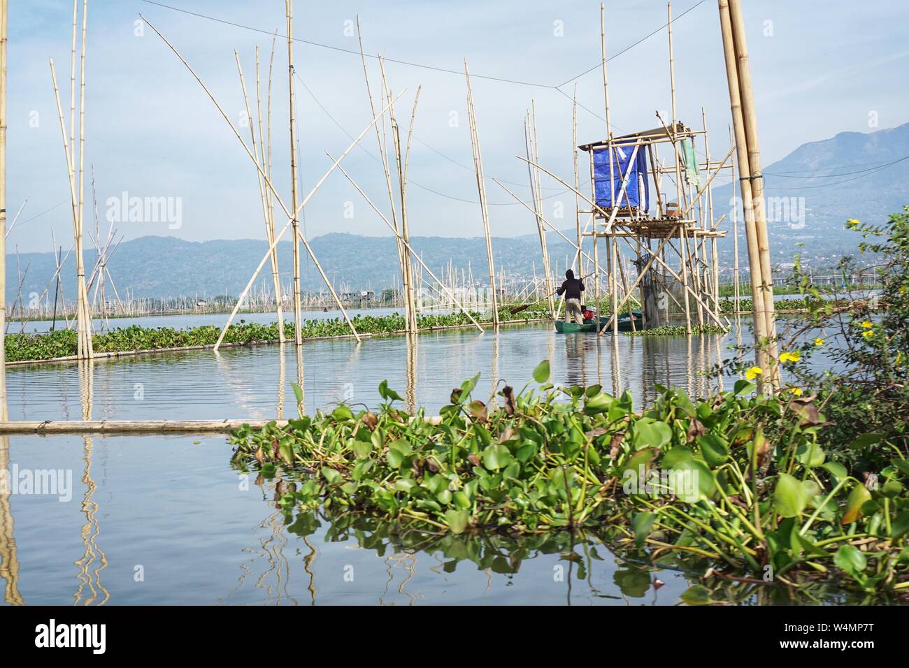 October, 6 2018. Ambarawa, Indonesia. Fishermen on Rawa Pening Lake ...