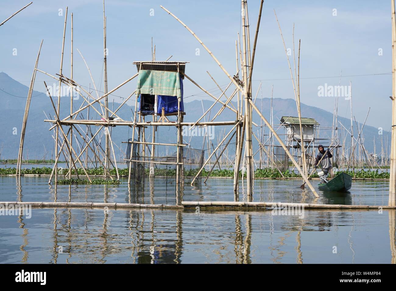 October, 6 2018. Ambarawa, Indonesia. Fishermen on Rawa Pening Lake ...