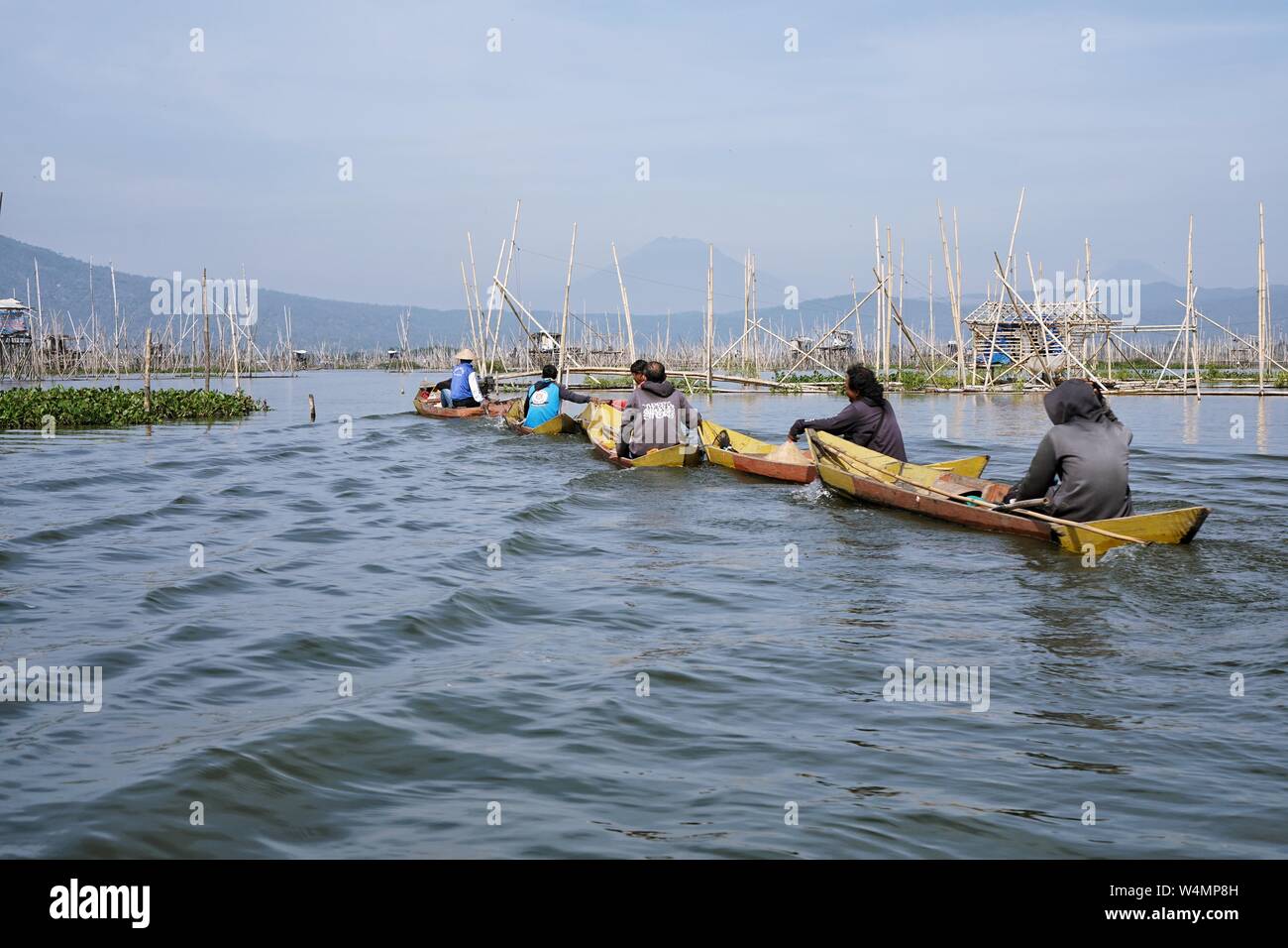October, 6 2018. Ambarawa, Indonesia. Fishermen on Rawa Pening Lake ...
