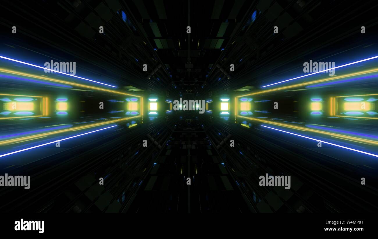futuristic science-fiction lights glowing tunnel corridor 3d ...