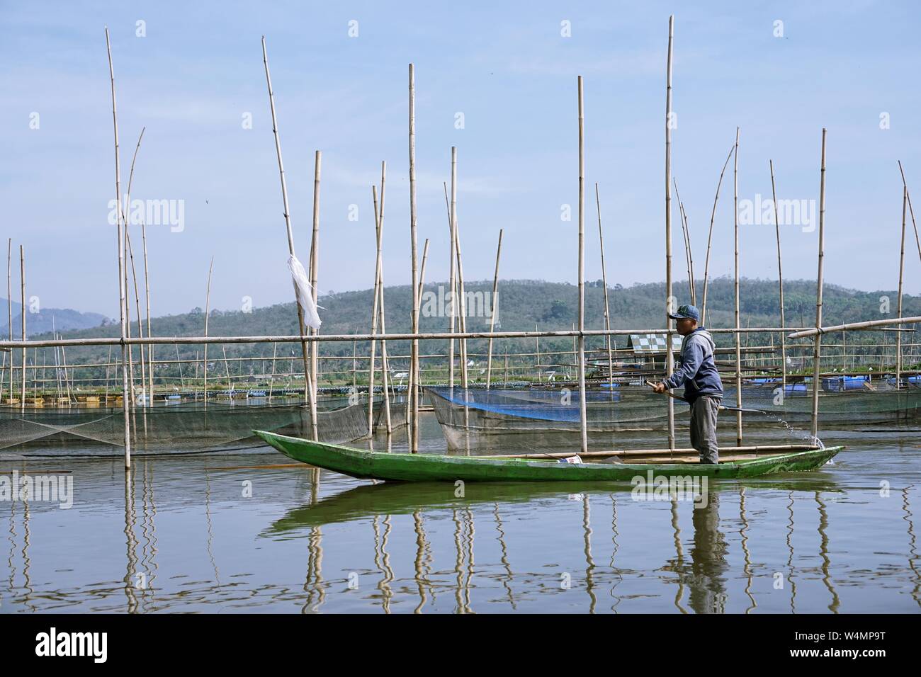 October, 6 2018. Ambarawa, Indonesia. Fishermen on Rawa Pening Lake ...