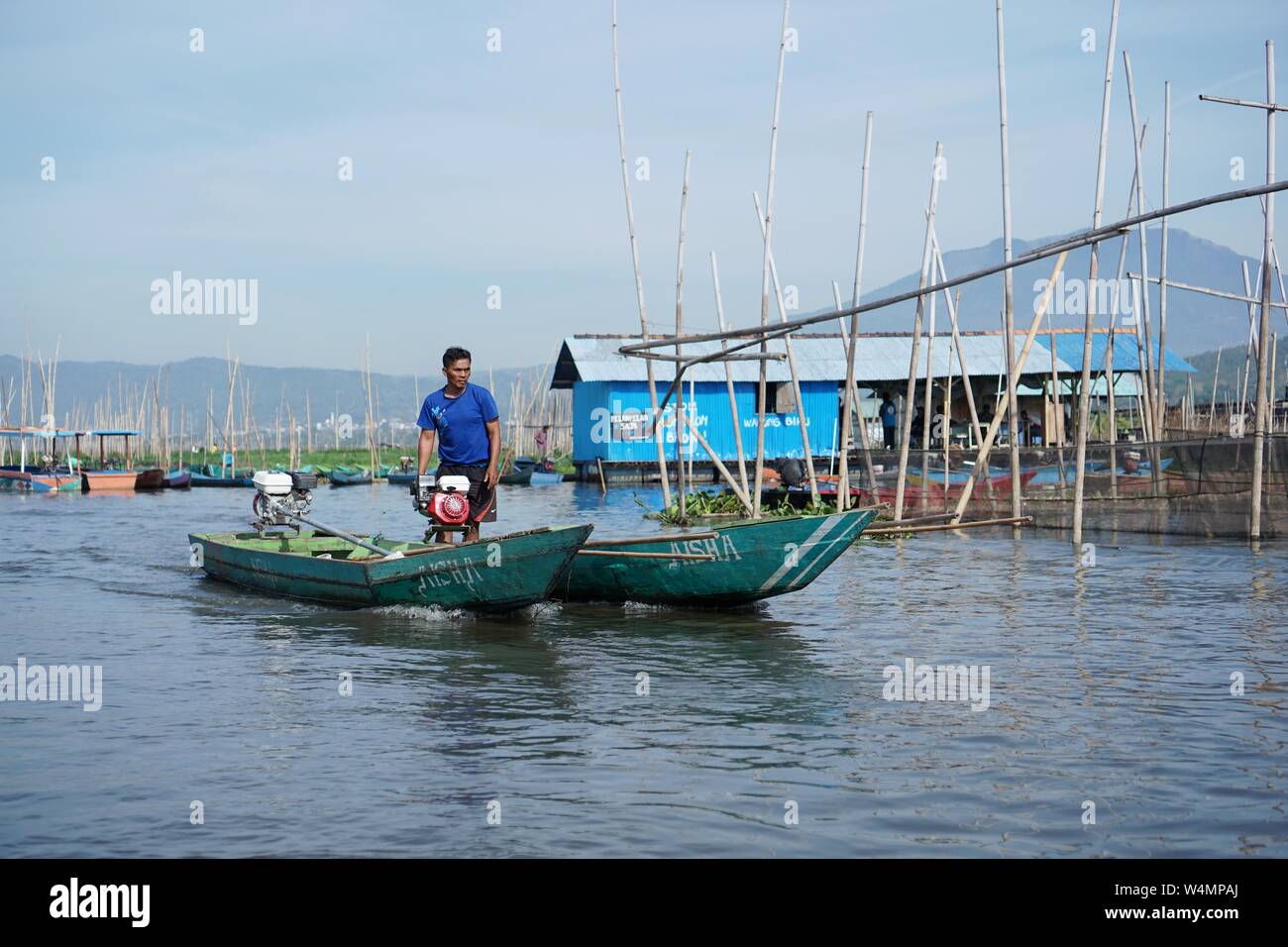 October, 6 2018. Ambarawa, Indonesia. Fishermen on Rawa Pening Lake ...