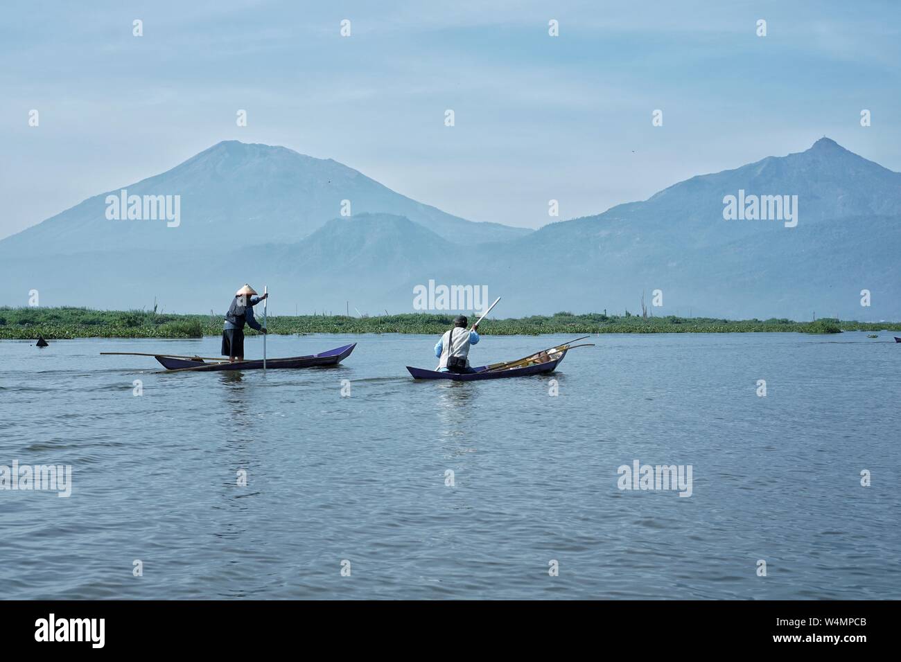 October, 6 2018. Ambarawa, Indonesia. Fishermen on Rawa Pening Lake ...