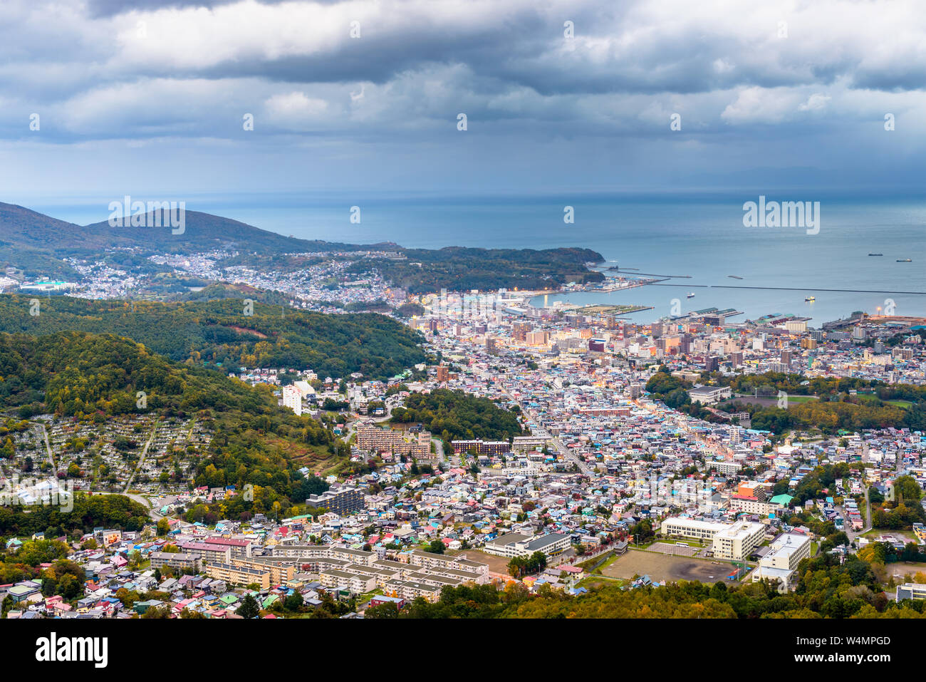 Otaru, Hokkaido, Japan town cityscape over Ishikari Bay at dusk Stock ...
