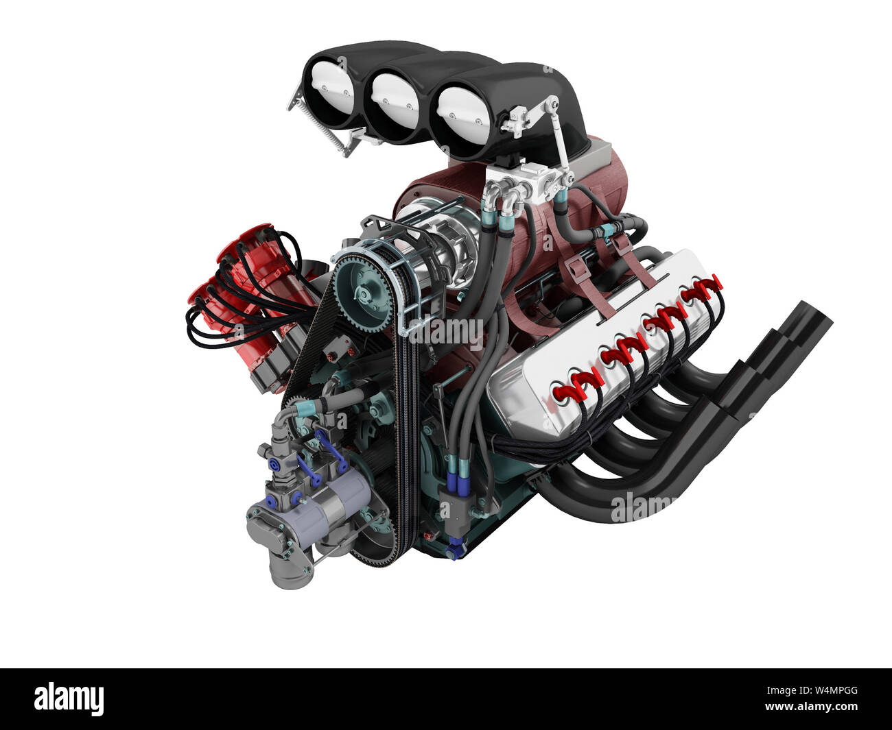 The car turbo is red. blue. front perspective 3d rendering on white ...