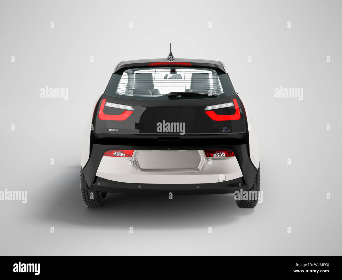 Electric car rear gray black 3d render on gray background with shadow ...