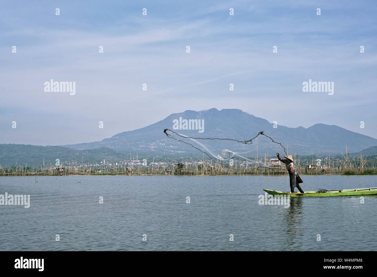October, 6 2018. Ambarawa, Indonesia. Fishermen on Rawa Pening Lake ...