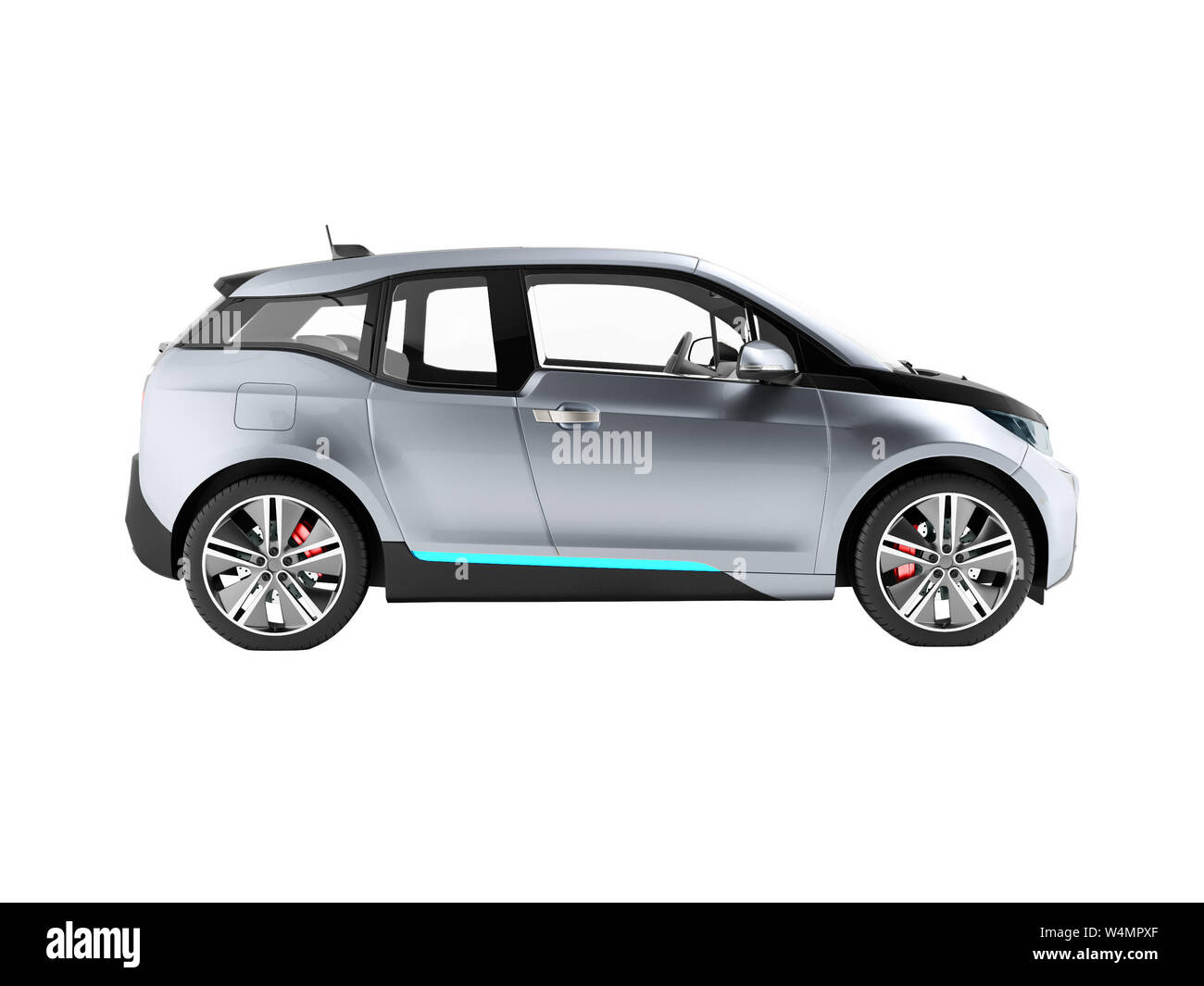 Electric car side view blue black 3d render on white background no ...