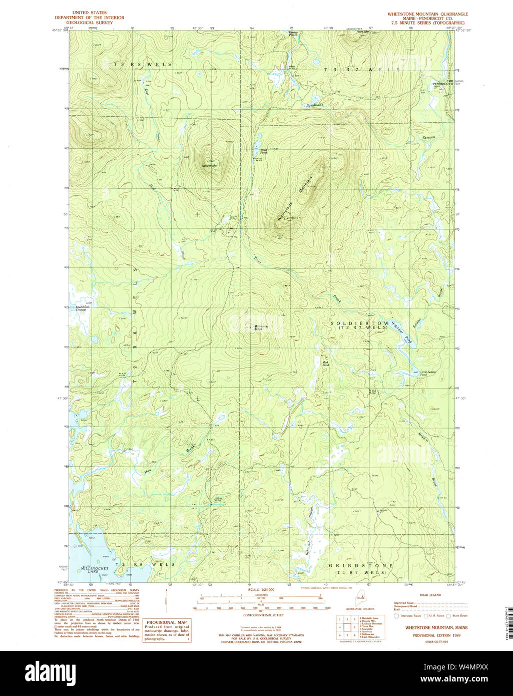 Maine USGS Historical Map Whetstone Mountain 103108 1989 24000 ...
