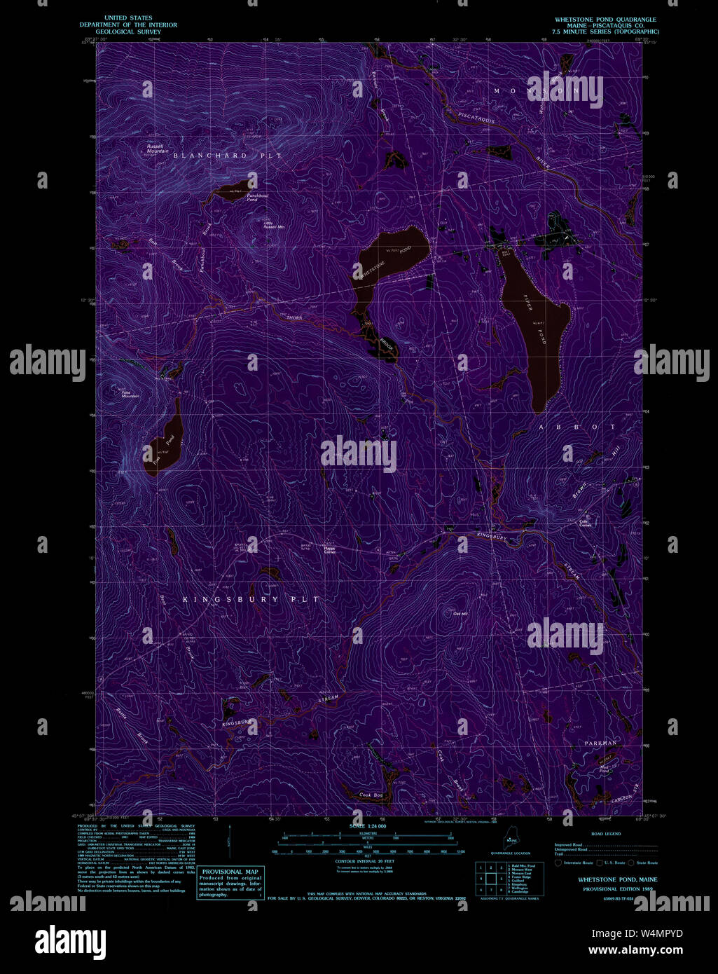 Maine USGS Historical Map Whetstone Pond 103109 1989 24000 Inversion ...