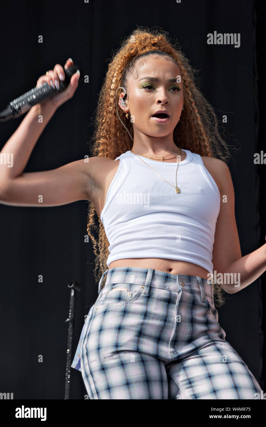Ella Eyre performing on stage at the 2019 Liverpool International Music ...