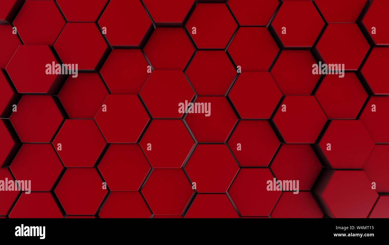 Red hexagonal motion background. 3d illustration of simple primitives ...