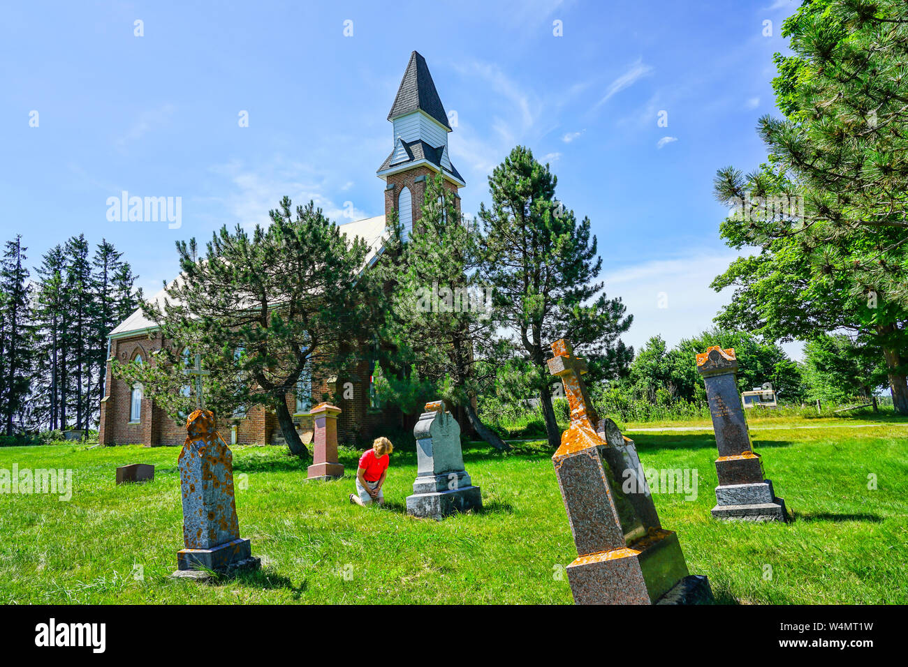 Abandon Country Grave Yard with old church with old tumestones and ...
