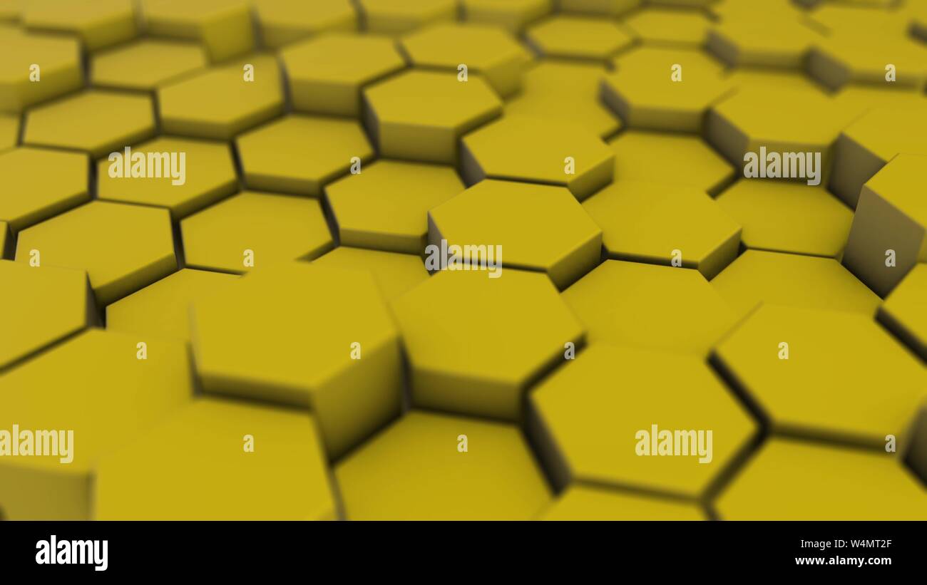 Yellow hexagon geometry background. 3d illustration of simple ...