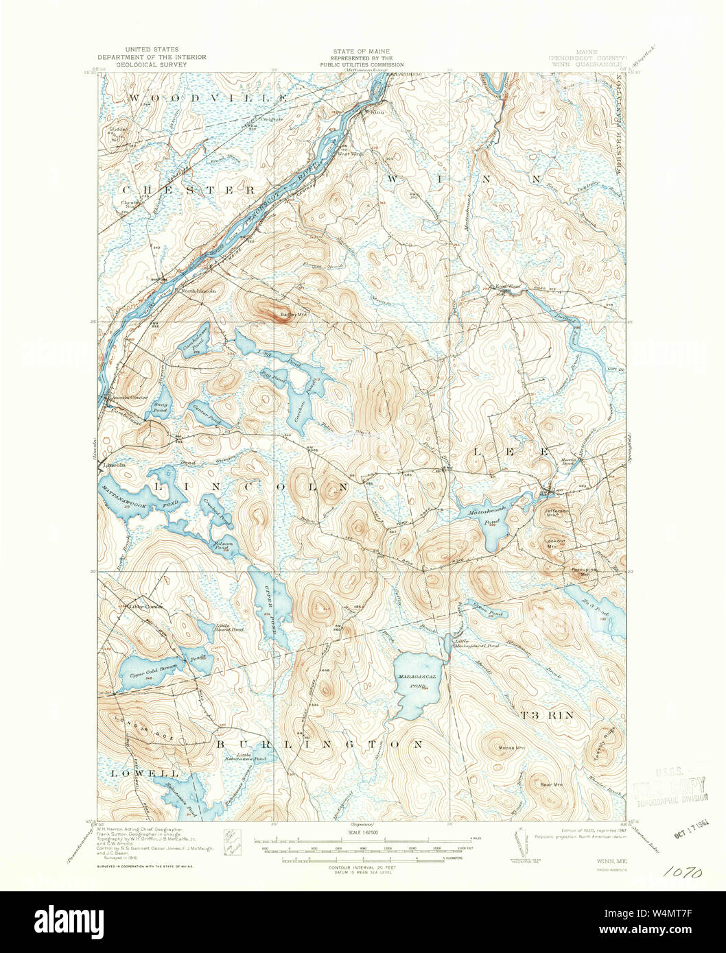 Maine USGS Historical Map Winn 461026 1920 62500 Restoration Stock ...