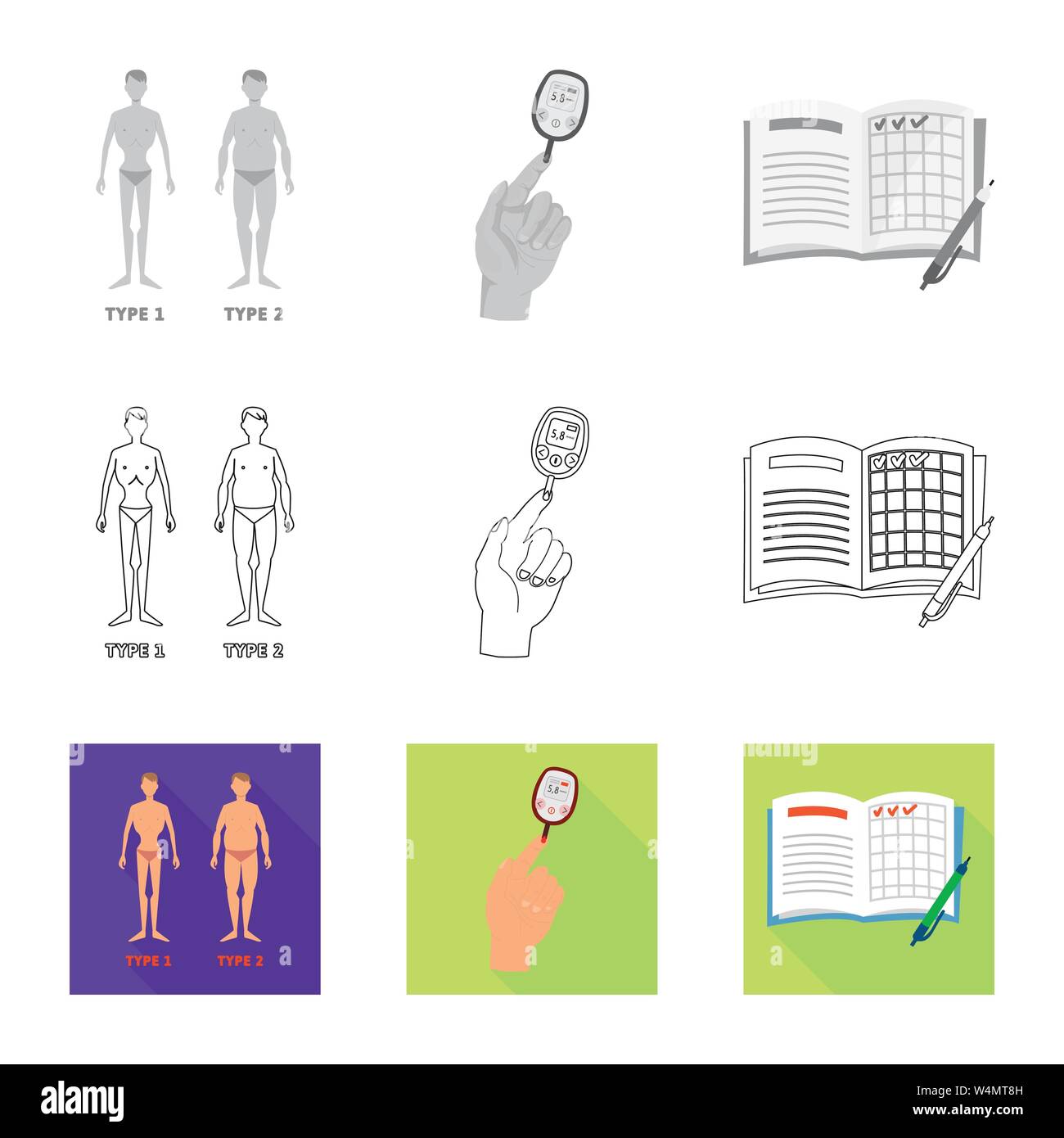 Vector illustration of diet and treatment symbol. Set of diet and ...