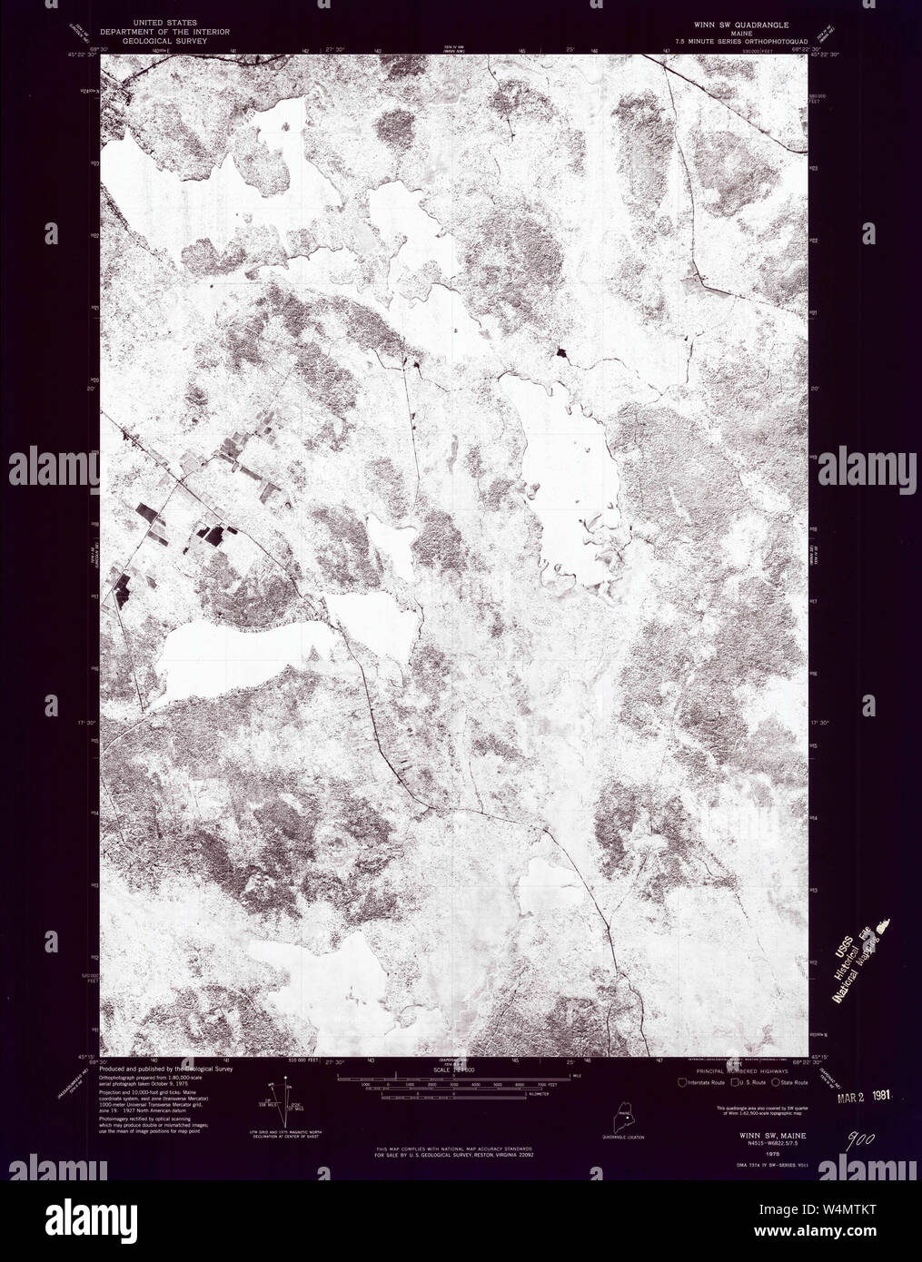 Maine USGS Historical Map Winn SW 807316 1975 24000 Inversion ...