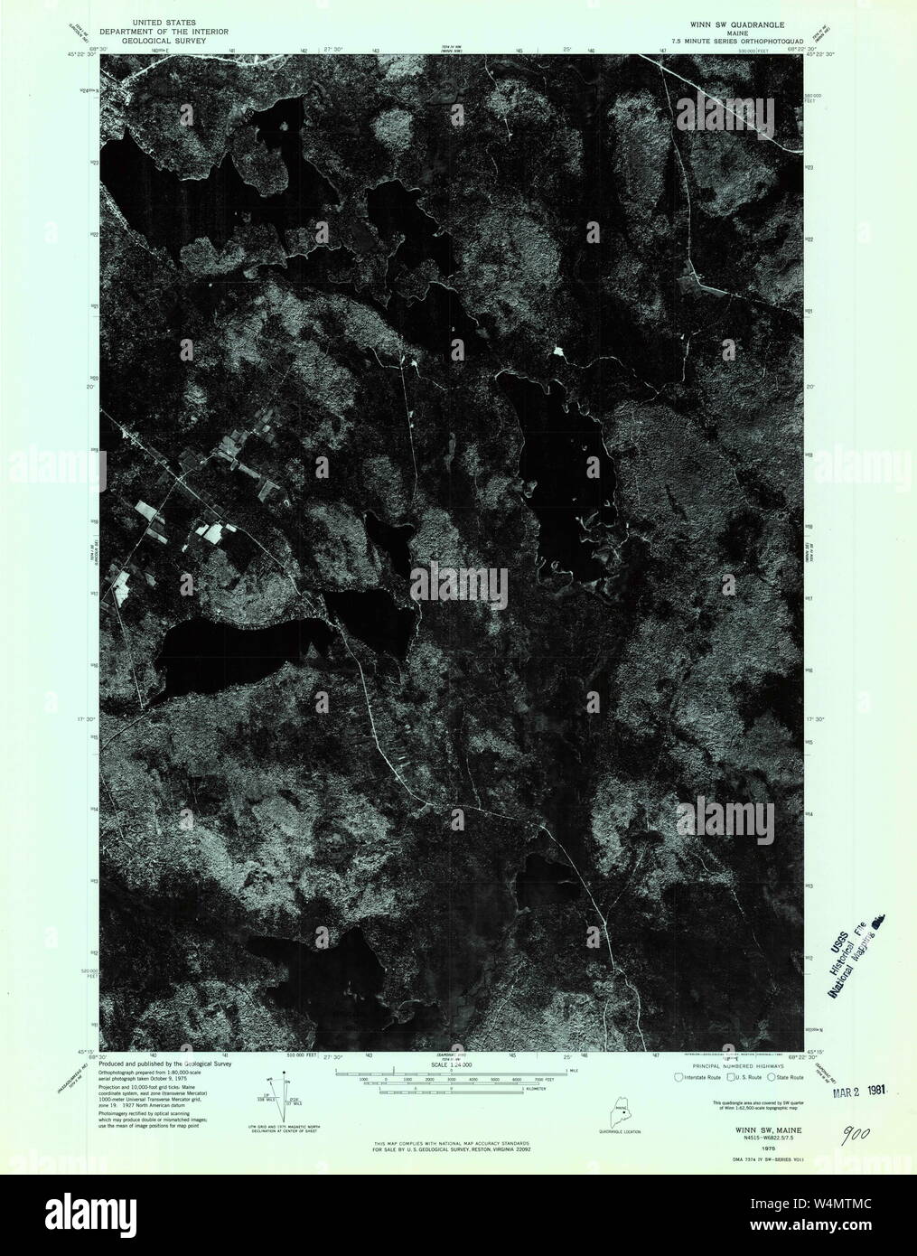 Maine USGS Historical Map Winn SW 807316 1975 24000 Restoration Stock ...