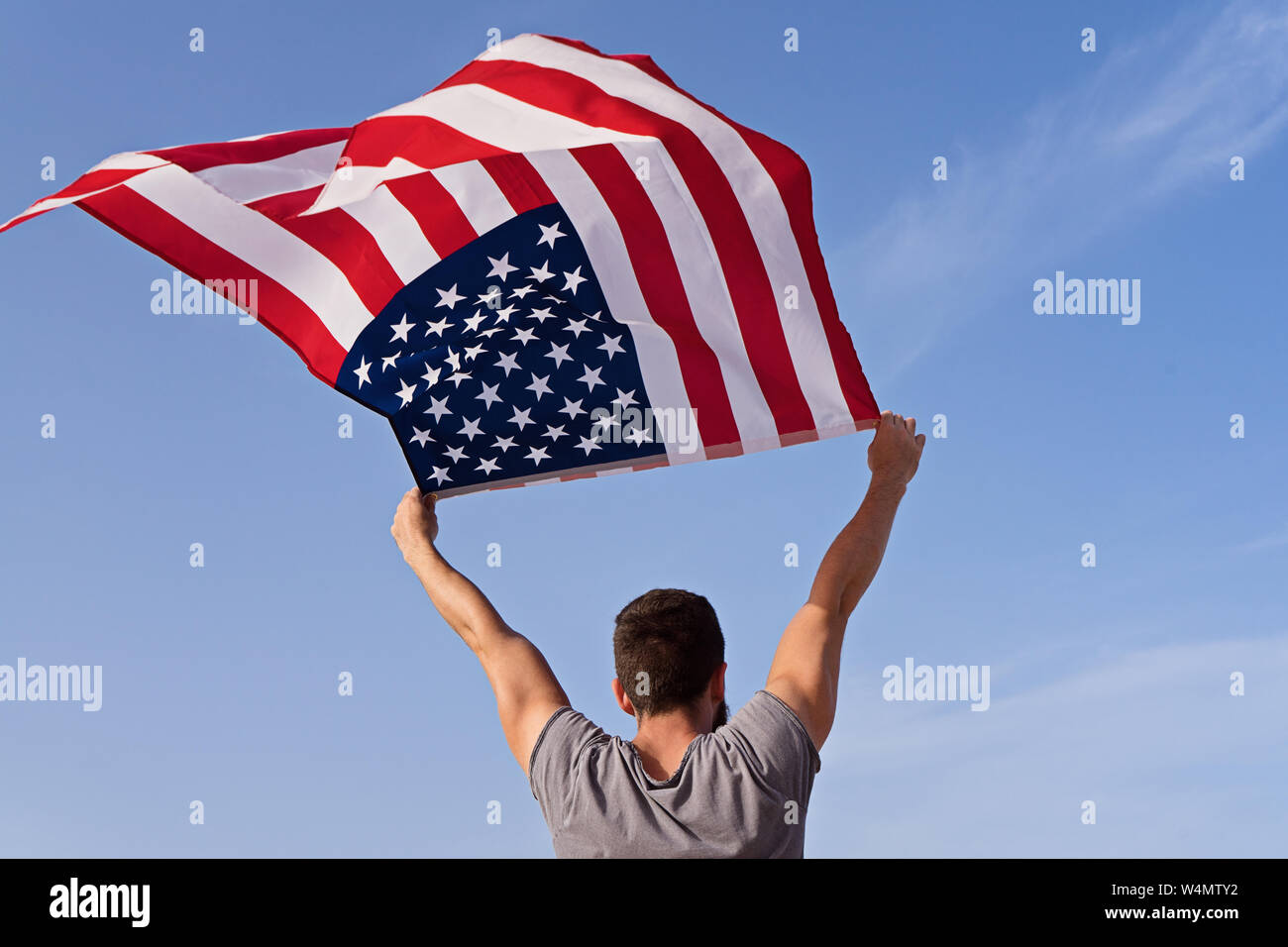 Independence day of United States of America. Adult Man from behind ...