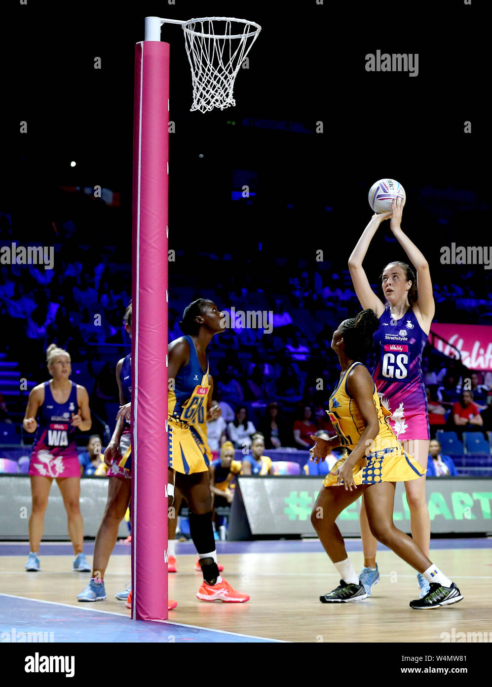 Scotland's Emma Barrie (right) in action during the Netball World Cup ...