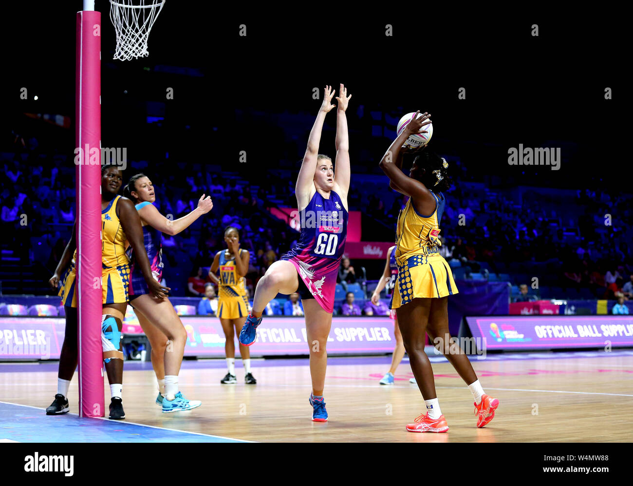 Scotland's Emily Nicholl in action during the Netball World Cup match ...