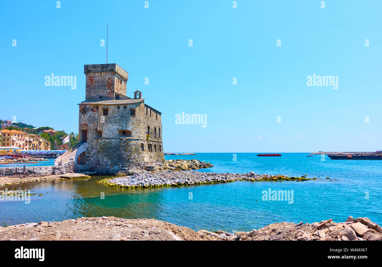 Medieval Rapallo Castle on the sea shore in Rapallo, Genoa, Italy Stock ...
