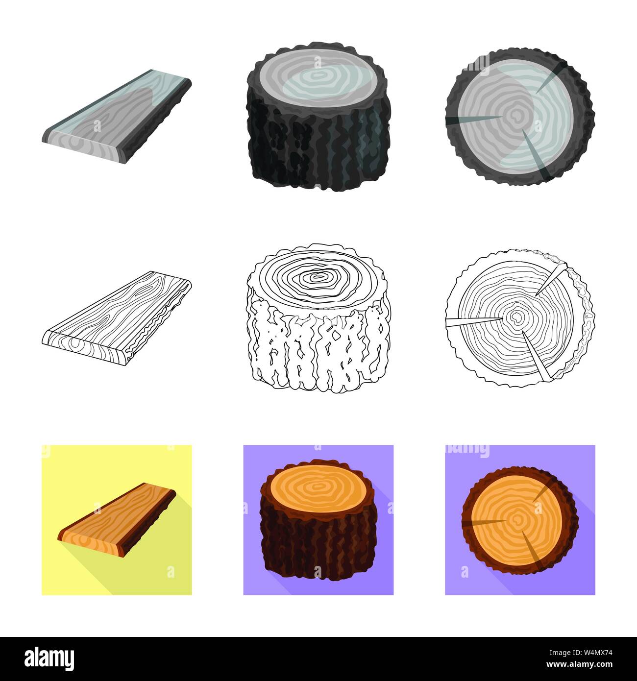 Vector illustration of tree and raw logo. Set of tree and construction ...