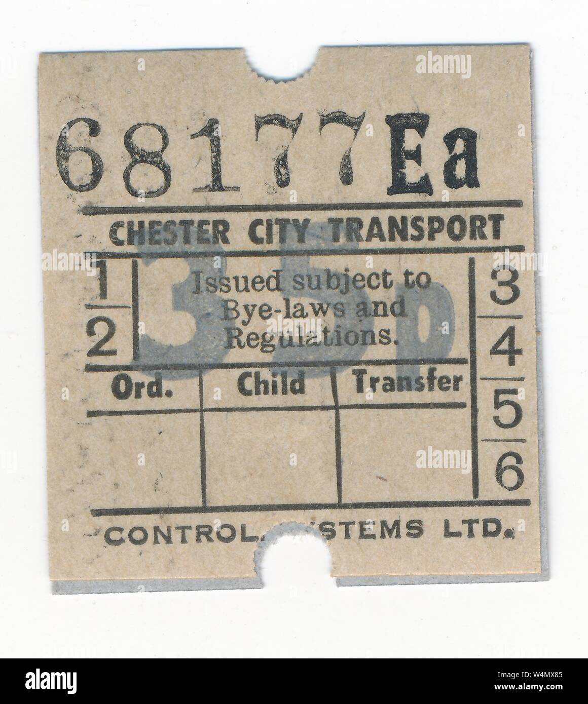 Vintage bus ticket, issued by 'ChesterBus,' Cheshire, England, 1955 ...