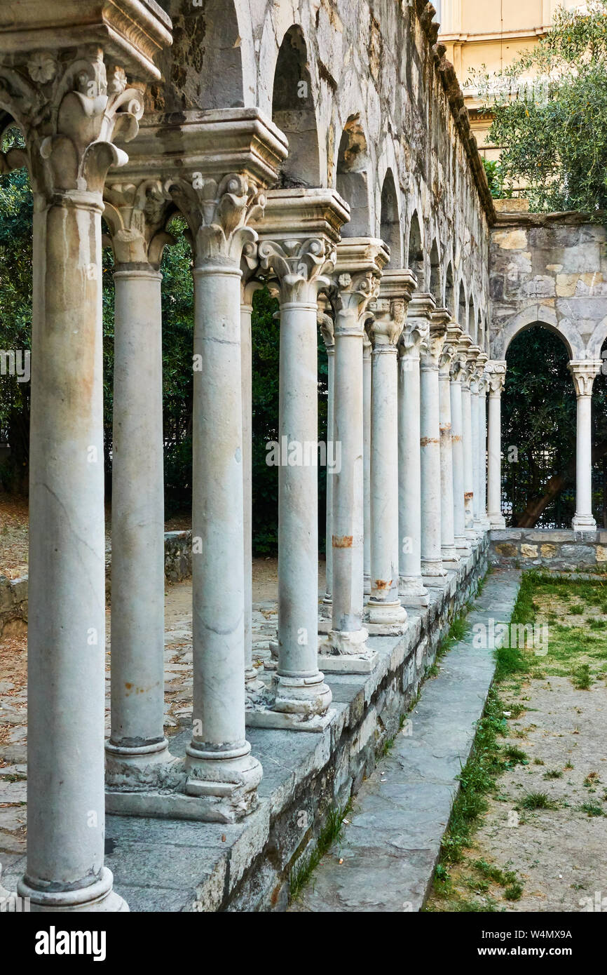 Columns of Chiostro di Sant'Andrea monastery in Genoa (it. Genova ...
